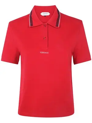 Versace Polo Shirt With Logo And Greca Embroidery - Red