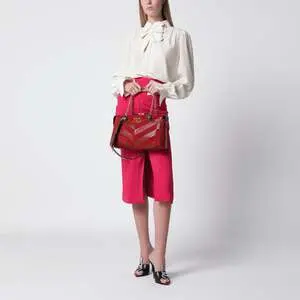 Valentino Garavani Medium Panthea Shoulder Bag In Suede And Nappa Leather With Chevron Pattern - Red