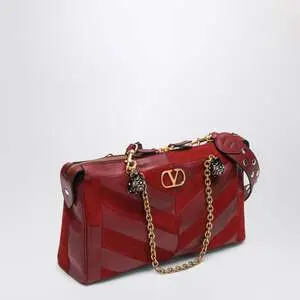 Valentino Garavani Medium Panthea Shoulder Bag In Suede And Nappa Leather With Chevron Pattern - Red