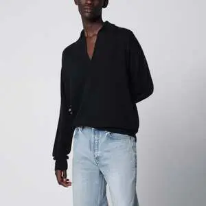 TOM FORD Long-sleeve V-neck Cashmere And Silk Polo - Black