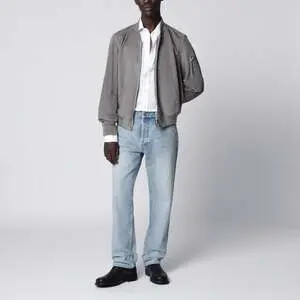 TOM FORD Titanium Suede Bomber Jacket In Lamb Leather