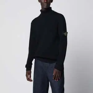 Stone Island Navy Ribbed Turtleneck Sweater - Blue