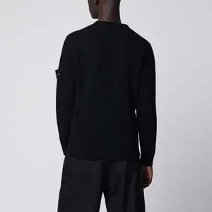 Stone Island Ribbed Virgin Wool Crewneck Sweater - Black