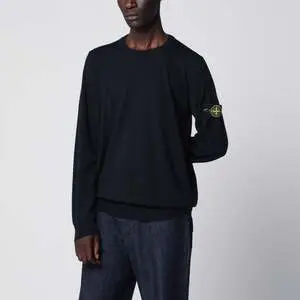 Stone Island Navy Wool Crewneck Sweater - Blue