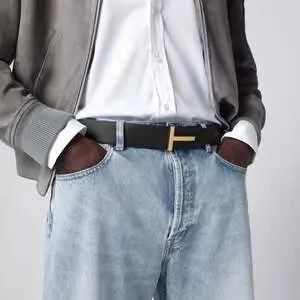 TOM FORD Reversible Grained Leather Belt With T Buckle