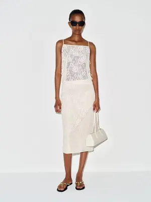 REFORMATION Helen Low Waist Midi Skirt Lace - Ivory