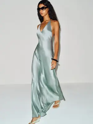 REFORMATION Lara Silk Dress - Blue