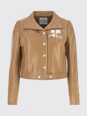 COURREGES Cropped Leather-effect College Jacket With Contrast Logo - Bronze