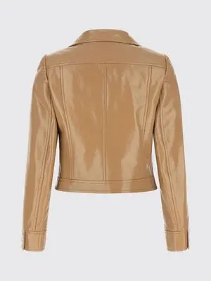 COURREGES Cropped Leather-effect College Jacket With Contrast Logo - Bronze
