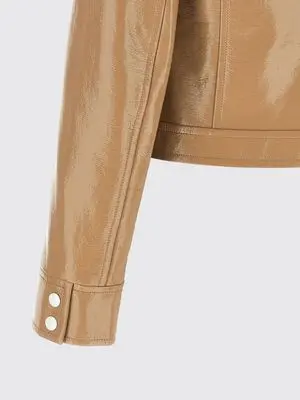 COURREGES Cropped Leather-effect College Jacket With Contrast Logo - Bronze