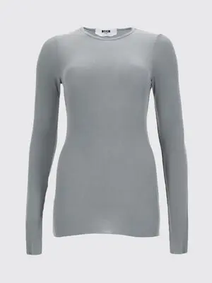 MSGM Slim Fit Long-sleeved Crew Neck Viscose T-shirt - Grey
