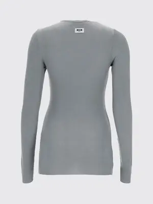 MSGM Slim Fit Long-sleeved Crew Neck Viscose T-shirt - Grey