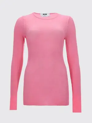 MSGM Slim Fit Long-sleeved Viscose T-shirt With Crew Neck