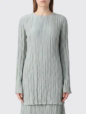 Staud Long Sleeve Pleated Dress - Silver