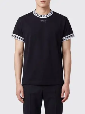 Versace Cotton T-shirt With Contrast Trims And Logo - Black