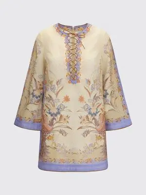 Zimmermann Indra Floral Print Linen Tunic With Long Sleeves - Beige