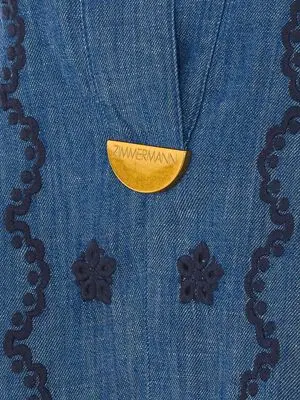 Zimmermann Aster Embroidered Cotton Denim Maxi Dress - Blue