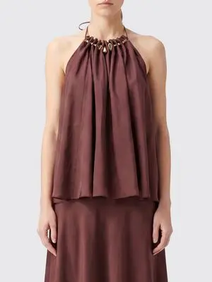 Zimmermann Draped Silk Halterneck Top With Beaded Detail - Brown