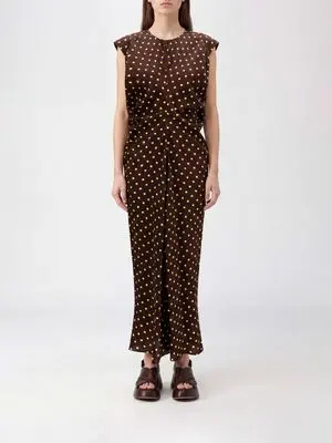 Marni Polka-dot Silk-blend Midi Tunic With Padded Shoulders And Tie Closure