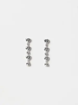 SELF-PORTRAIT Crystal Embellished Heart Drop Earrings - Silver