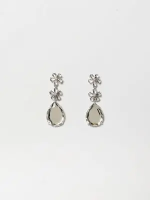 SELF-PORTRAIT Teardrop Crystal-embellished Brass Drop Earrings - Silver