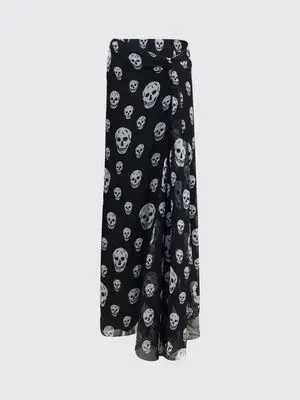 Alexander McQueen Asymmetrical Draped Silk Maxi Skirt With All-over Skull Print