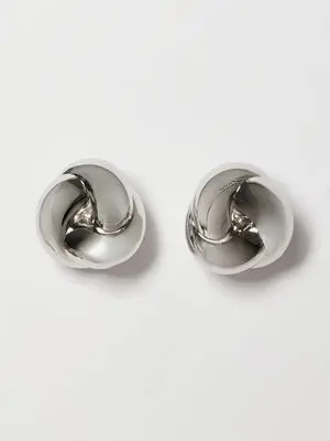 SELF-PORTRAIT Small Brass Earrings With Engraved Logo - Silver