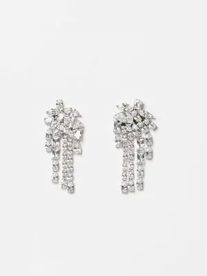 SELF-PORTRAIT Set Of Two Drop Earrings In Brass With Zircons - Silver