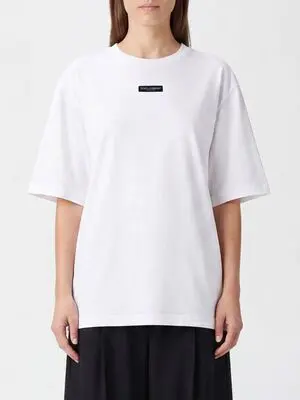Dolce & Gabbana Cotton Crewneck T-shirt With Contrast Logo And Dropped Shoulders - White