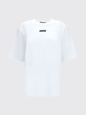 Dolce & Gabbana Cotton Crewneck T-shirt With Contrast Logo And Dropped Shoulders - White