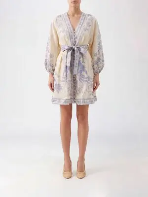 Zimmermann Floral Print Linen Tunic With Balloon Sleeves - Cream