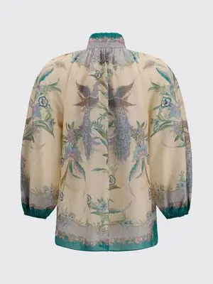 Zimmermann Balloon Sleeve High Neck Printed Shirt - Cream