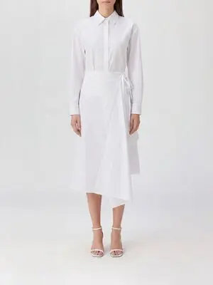 MSGM Asymmetric Hem Wrap Cotton Midi Chemisier Dress - White