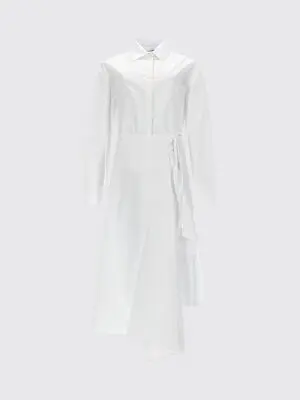 MSGM Asymmetric Hem Wrap Cotton Midi Chemisier Dress