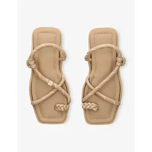 Flowze Flòwze Square Open Toe Crossover Rope Strap Sandals - Beige