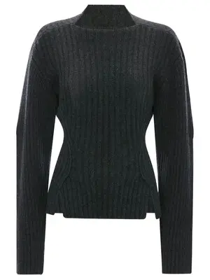 Victoria Beckham Merino Wool Ribbed Sweater - Grey