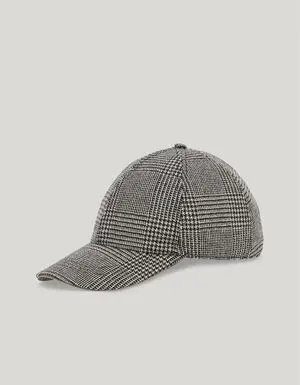 Canali Gray Pure Wool Check Baseball Cap With Piping