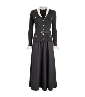SELF-PORTRAIT Knit Twill Midi Dress