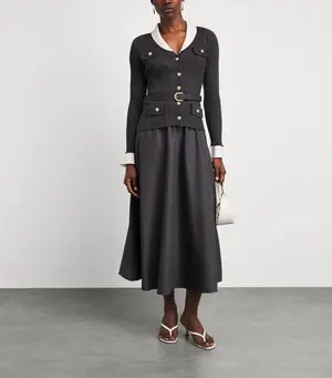 SELF-PORTRAIT Knit Twill Midi Dress