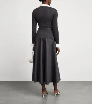 SELF-PORTRAIT Knit Twill Midi Dress