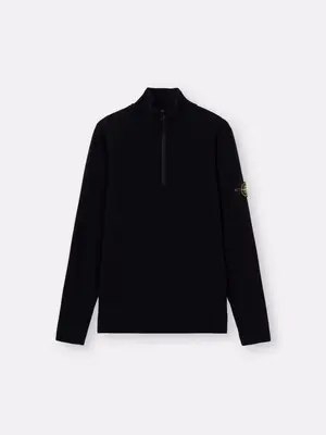 Stone Island Btheck Virgin Wool Long Sleeve Polo - Black