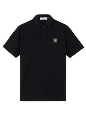 Stone Island Stone Island-Inspired Ribbed Polo Top With Two-Button Placket, Patch Logo And Slim Fit Nero