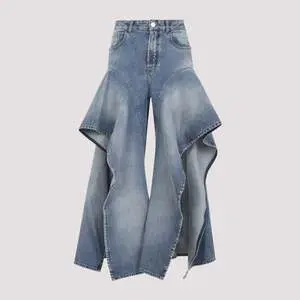 Alaïa Ruffle Faded Jeans - Blue