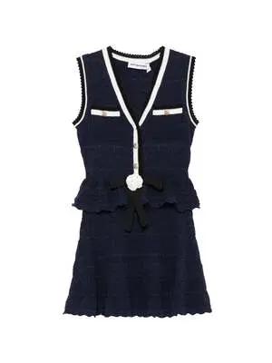 SELF-PORTRAIT Floral Corsage Detail Button-front Mini Dress - Blu