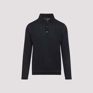 Prada Wool Virgin Wool Knit Polo Sweater - Blue