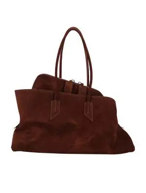 Attico Architectural Suede Tote Handbag With Asymmetric Silhouette, Central Zip & Metal Feet 30 Cm X 42.5 Cm X 15.5 Cm - Light Chocolate
