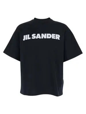 JIL SANDER Logo Print Crew Neck T-shirt With Dropped Shoulders - Black