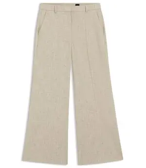 BOSS Cropped Flared-fit Pants In A Slub Weave - Patterned