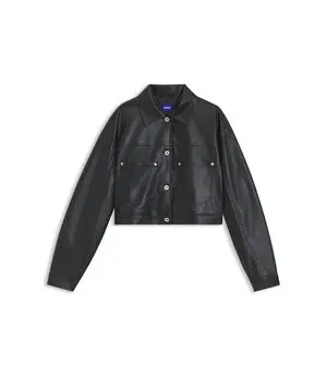 Hugo Faux Leather Relaxed Fit Jacket With Embroidered Logo
