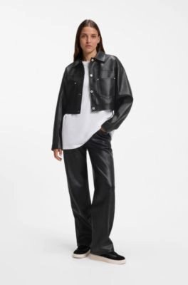 Hugo Faux Leather Relaxed Fit Jacket With Embroidered Logo
